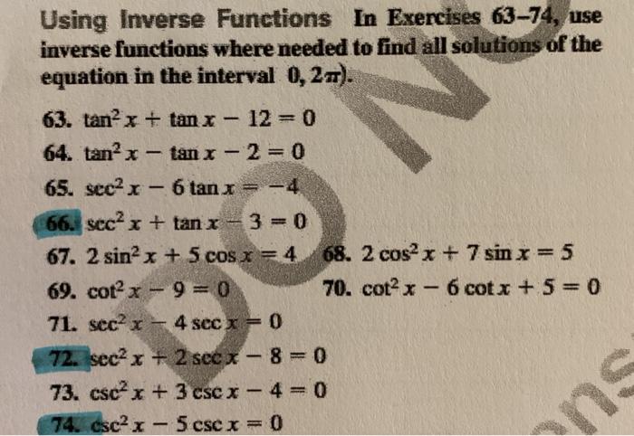 Solved Using Inverse Functions In Exercises 63-74, use | Chegg.com