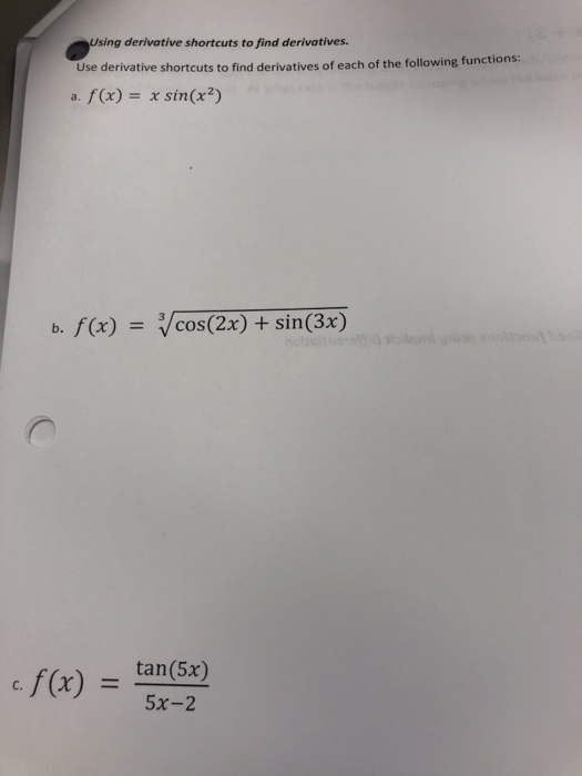 Solved Using derivative shortcuts to find derivatives. Use | Chegg.com