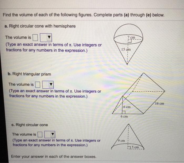 Solved Find the volume of each of the following figures. | Chegg.com