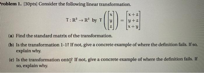 Solved Problem 1. (30pts) Consider the following linear | Chegg.com