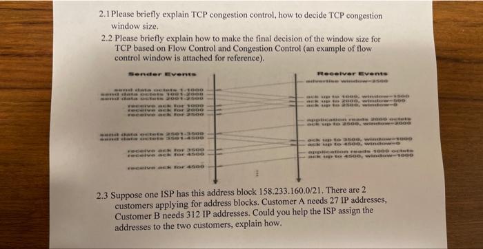 Solved 2.1 Please briefly explain TCP congestion control, | Chegg.com