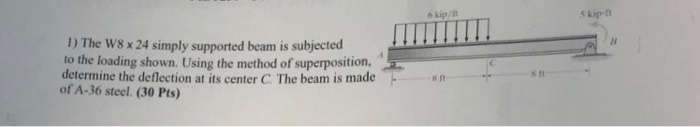 Solved Skip- 1) The W8 x 24 simply supported beam is | Chegg.com