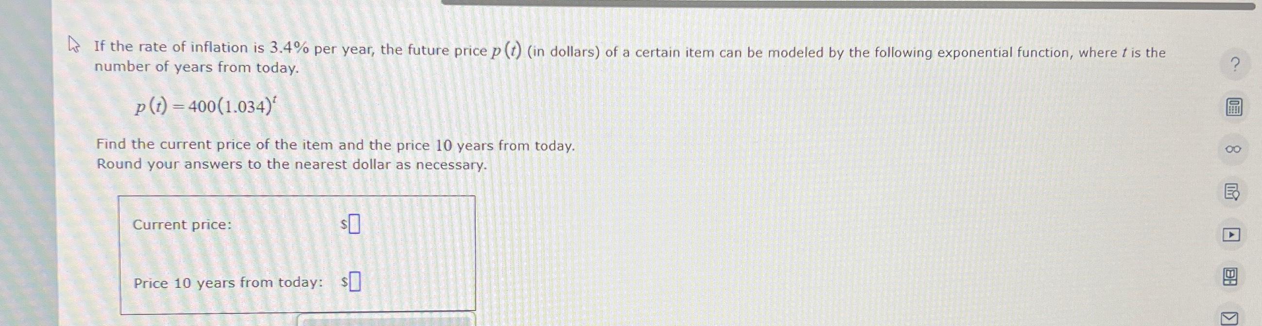 Solved If the rate of inflation is 3.4% ﻿per year, the | Chegg.com