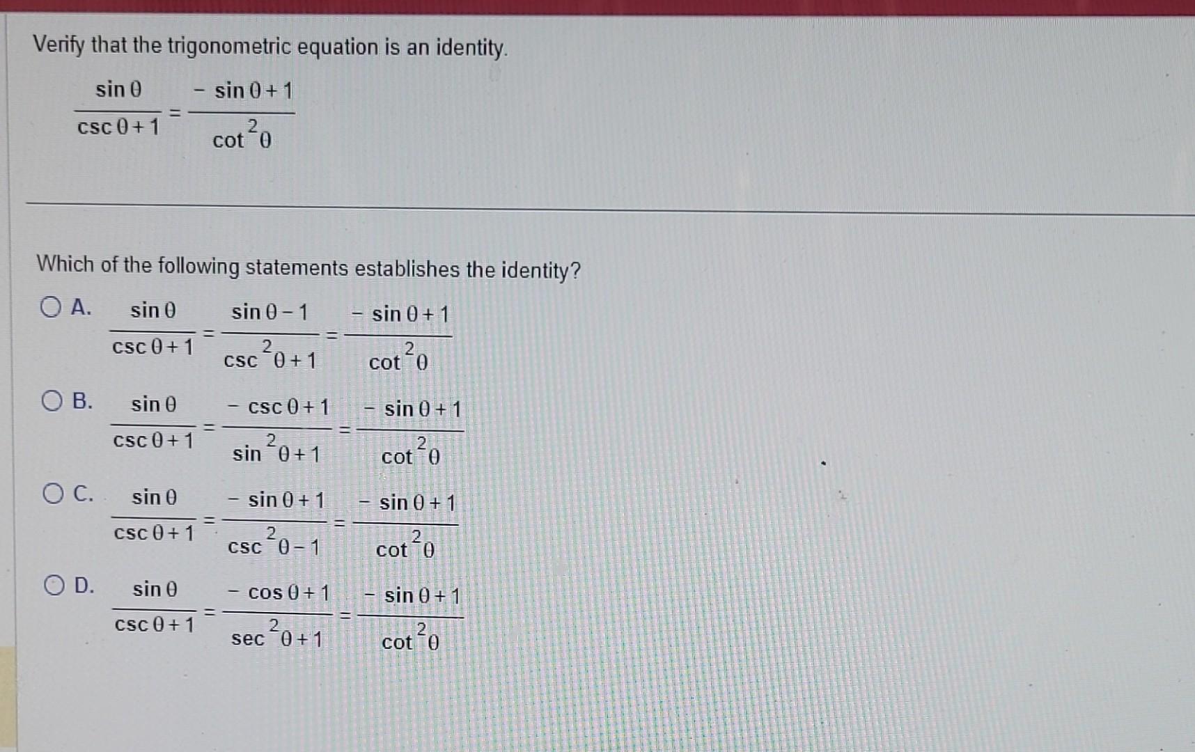 Solved Verify that the trigonometric equation is an | Chegg.com