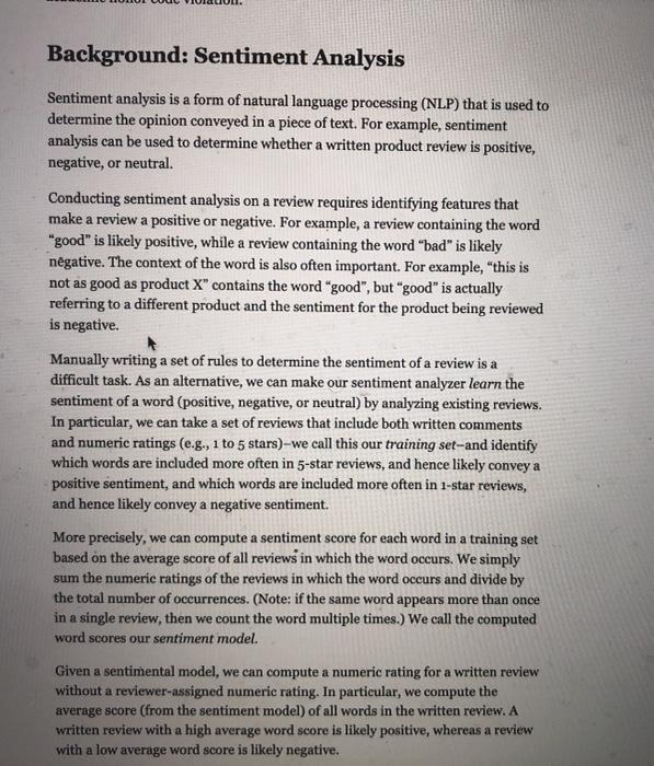 Solved Background: Sentiment Analysis Sentiment analysis is | Chegg.com