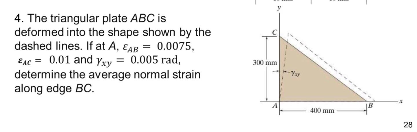 Solved 4. The triangular plate ABC is deformed into the | Chegg.com