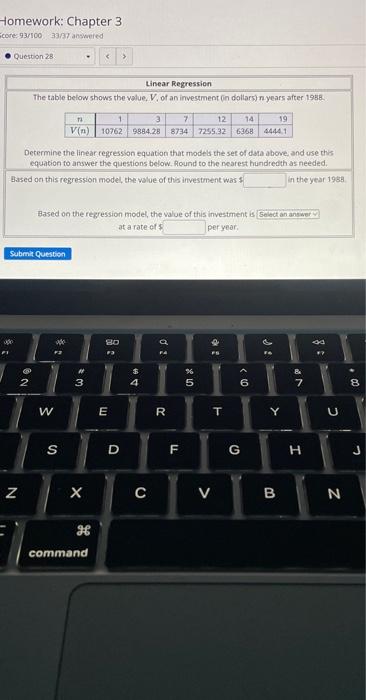 Solved Linear Regression The table below shows the value, V, | Chegg.com