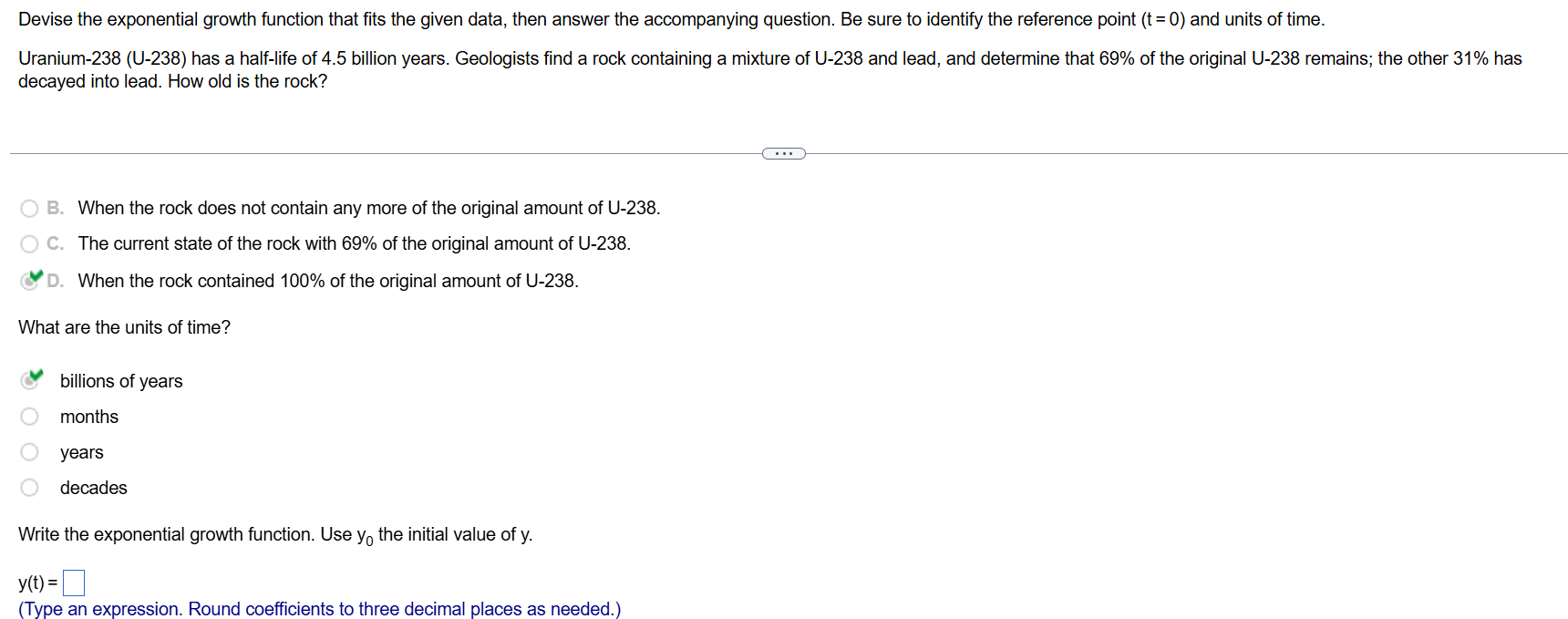 Solved Devise the exponential growth function that fits the | Chegg.com