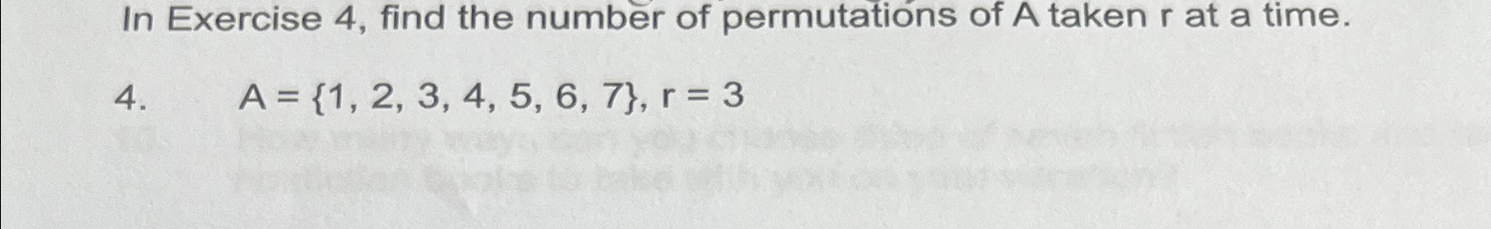 Solved In Exercise 4, ﻿find the number of permutations of A | Chegg.com