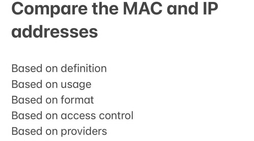Solved Compare the MAC and IP addresses Based on definition | Chegg.com