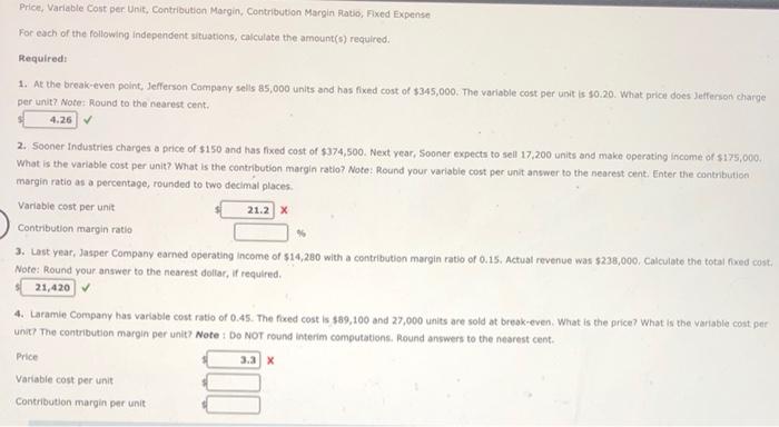 Solved Price, Variable Cost per Unit, Contribution Margin. | Chegg.com