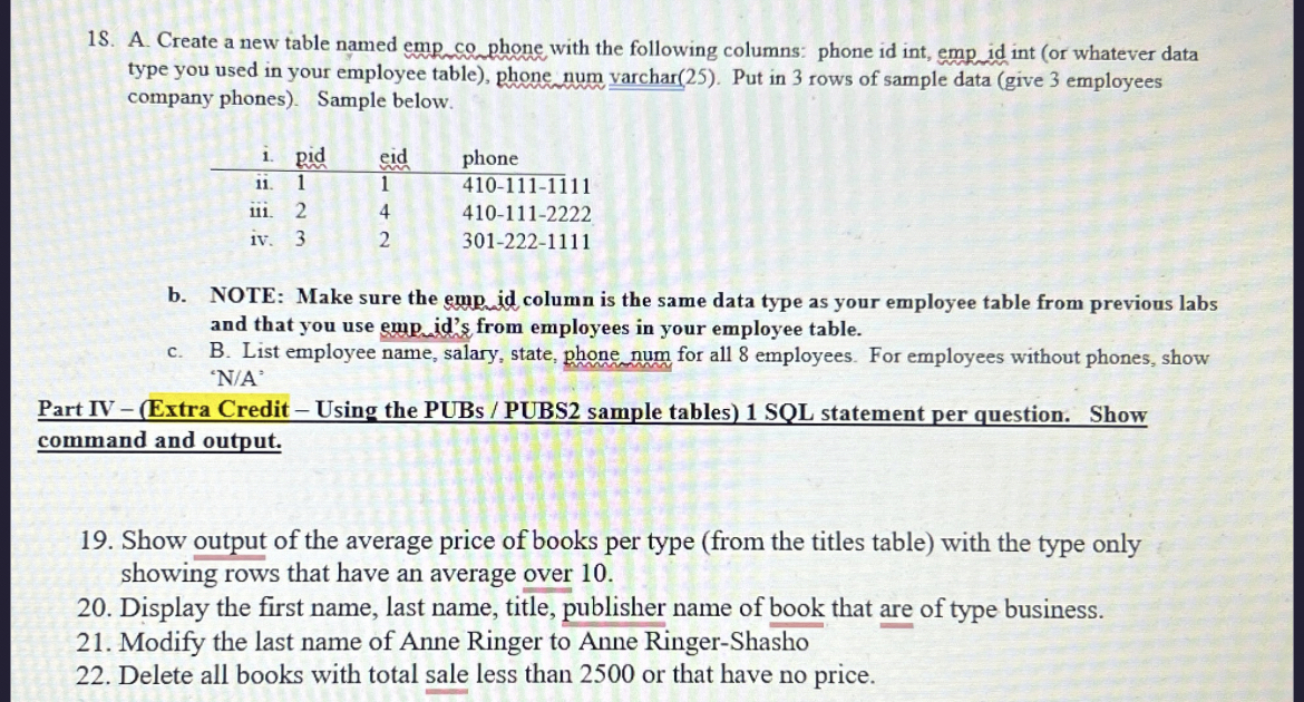 Solved A. ﻿Create a new table named emp co phone with the | Chegg.com