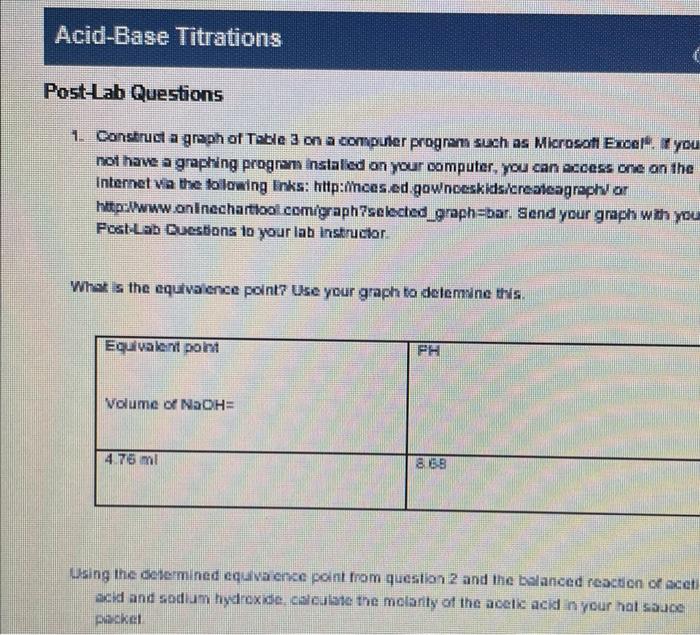 Solved EXPERIMENT 1: TITRATIONS WITH TACO SAUCE Duta sheet | Chegg.com