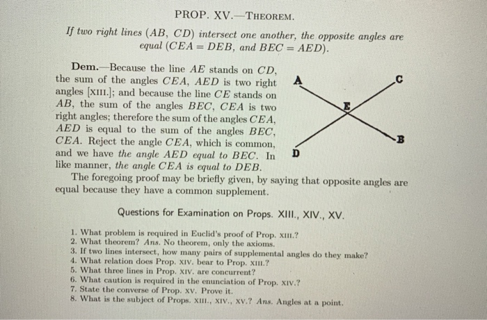 Solved PROP. XV.-THEOREM. If two right lines (AB, CD) | Chegg.com