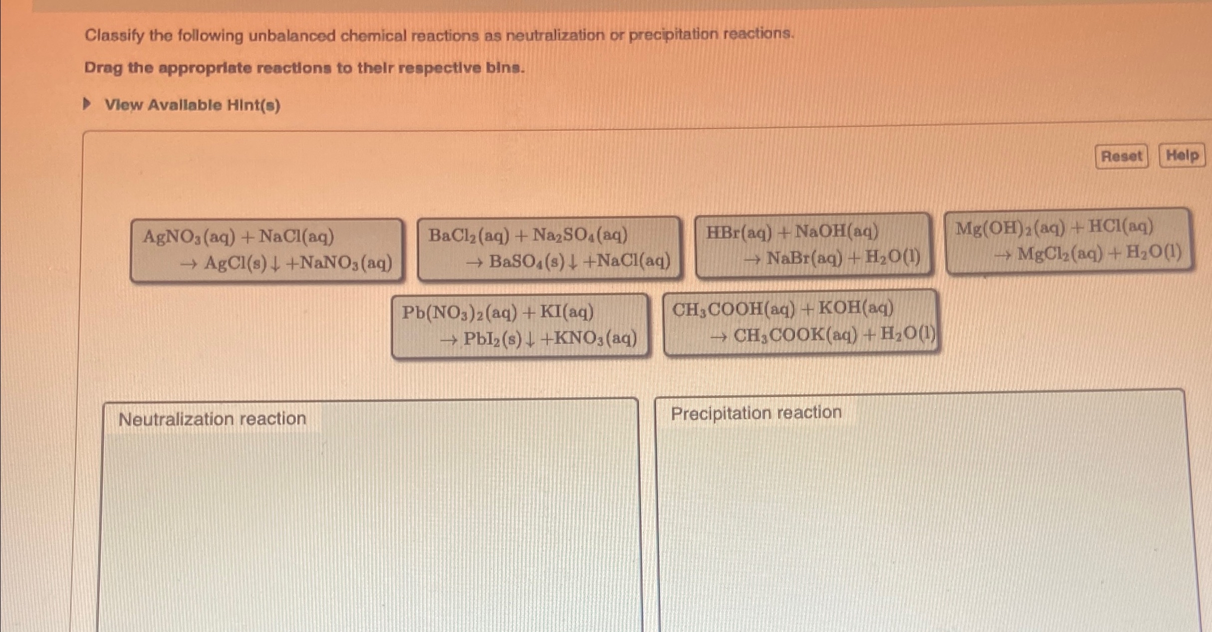 Solved Classify the following unbalanced chemical reactions | Chegg.com