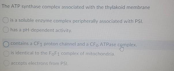 Solved The ATP synthase complex associated with the | Chegg.com
