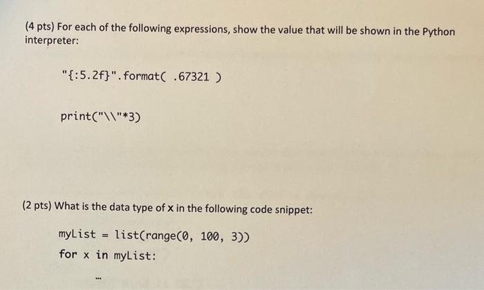 Solved (4 pts) For each of the following expressions, show | Chegg.com