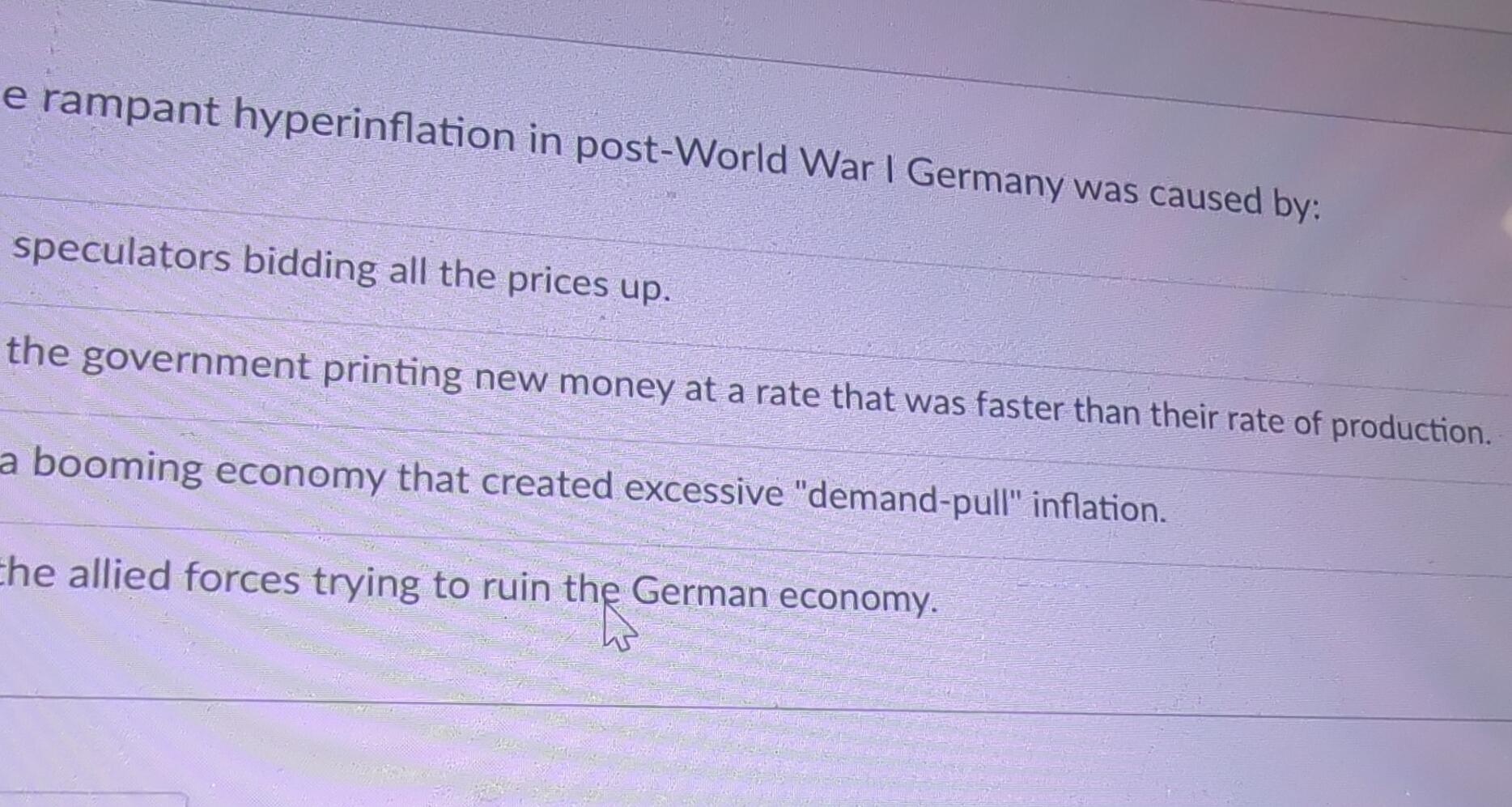 Solved e rampant hyperinflation in post-World War I Germany | Chegg.com