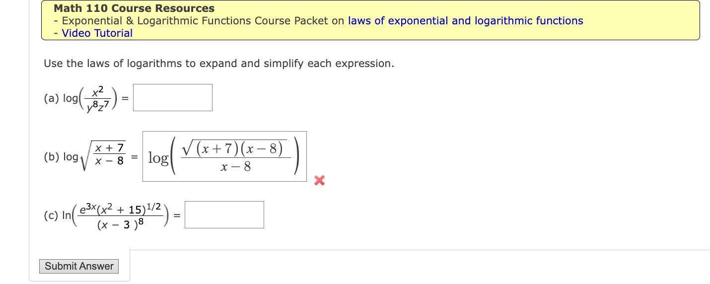 Solved Math 110 ﻿Course ResourcesExponential & Logarithmic | Chegg.com
