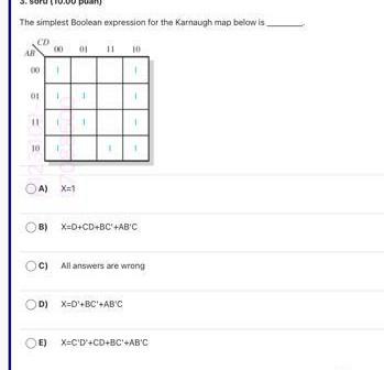 Solved The simplest Booloan expression for the Karnaugh map | Chegg.com