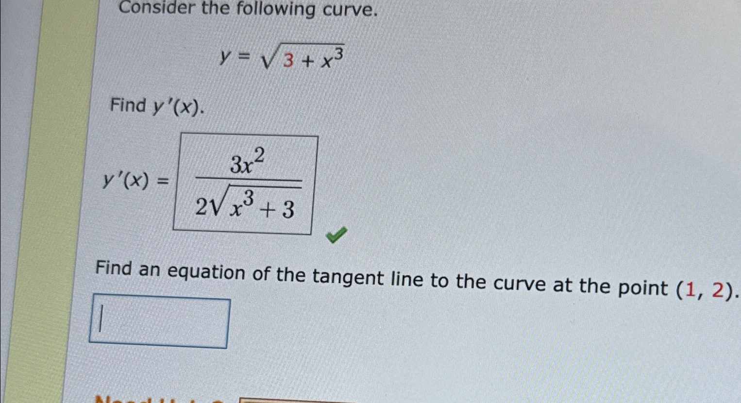 Solved Consider the following curve.y=3+x32Find an equation | Chegg.com