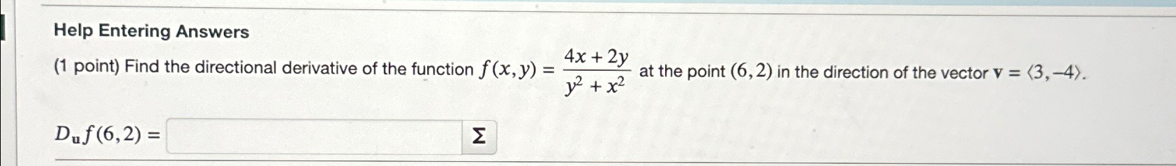 Solved Help Entering Answers(1 ﻿point) ﻿Find the directional | Chegg.com