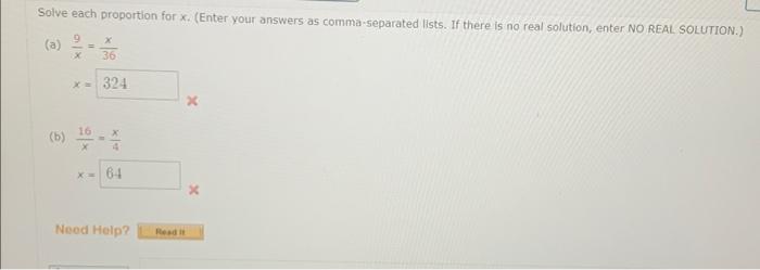 Solved Solve each proportion for x. (Enter your answers as | Chegg.com