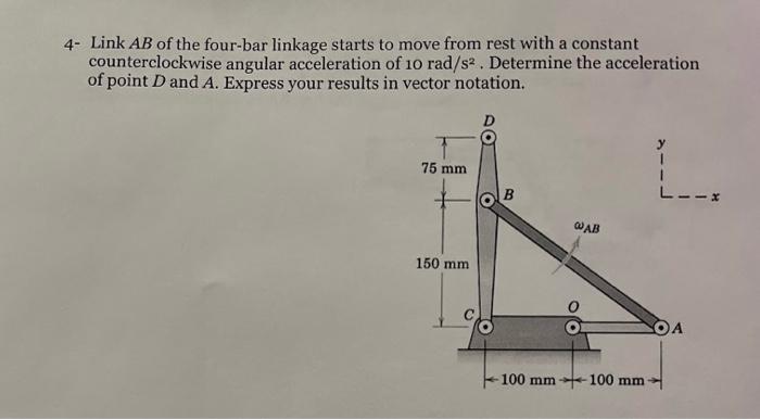 Solved 4- Link AB of the four-bar linkage starts to move | Chegg.com