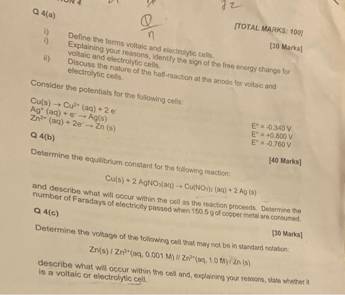 Solved [TOTAL MARKS: 100] i) Define the terms voltaic and | Chegg.com
