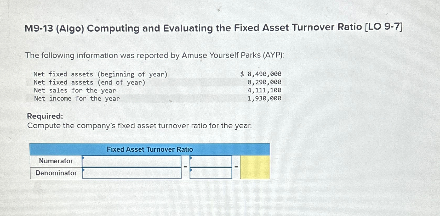 Solved M9-13 (Algo) ﻿Computing and Evaluating the Fixed | Chegg.com