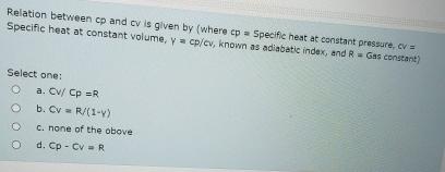 Solved Relation between Cp ﻿and cv ﻿is glven by (where cp= | Chegg.com