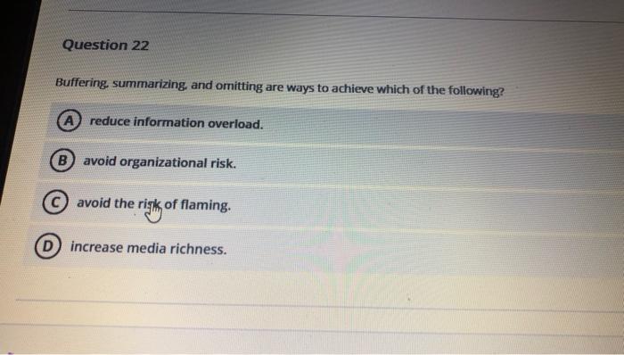 Solved Question 22 Buffering, summarizing, and omitting are | Chegg.com