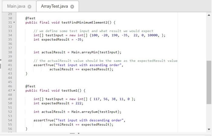 Solved Main.java Array Test.java O A 3 4 5 Implement the | Chegg.com