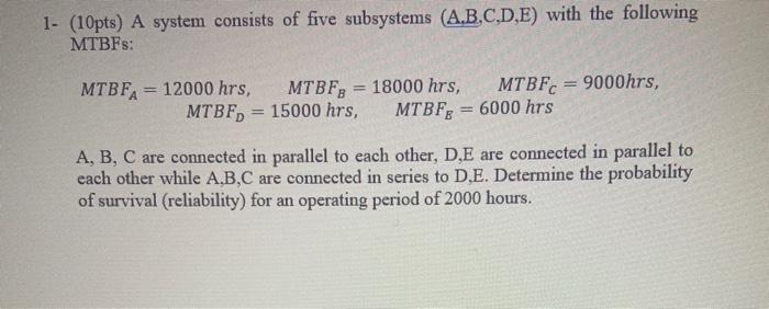 Solved 1- (10pts) A system consists of five subsystems | Chegg.com