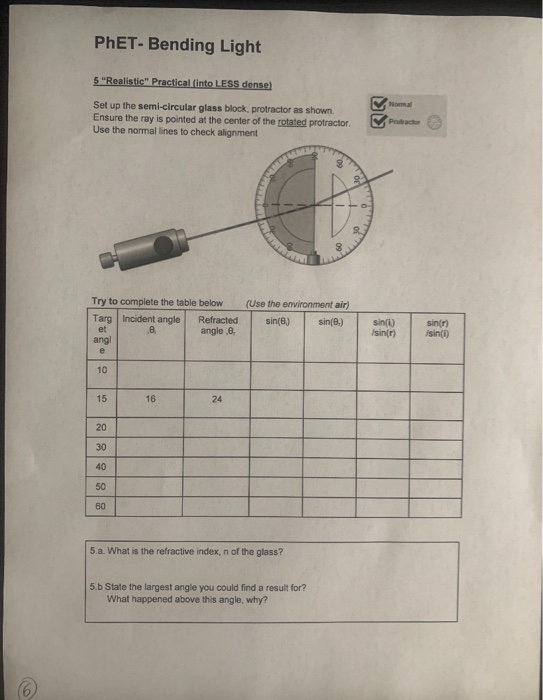 Solved PhET-Bending Light 5 Realistic" Practical into LESS | Chegg.com