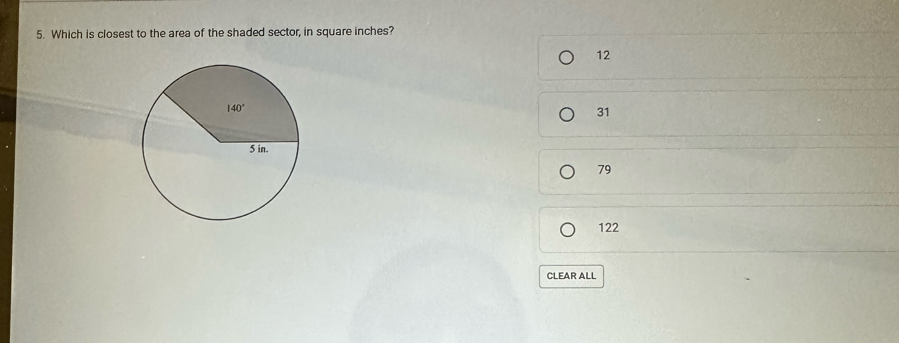 Solved Which is closest to the area of the shaded sector, in | Chegg.com