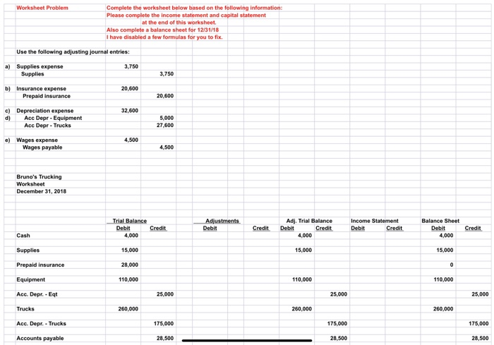 Solved Worksheet Problem Complete the worksheet below based | Chegg.com
