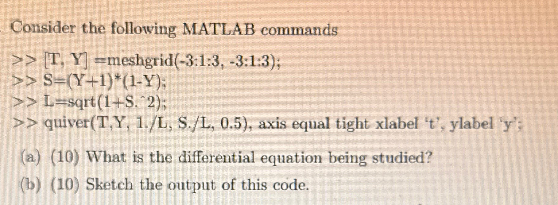 Solved Consider the following MATLAB commands>[T,Y]= | Chegg.com