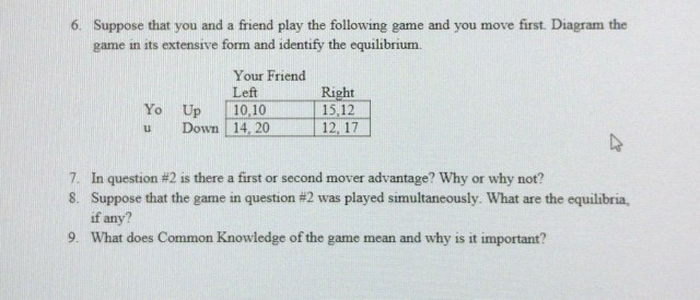 For questions 1-5 of the following games, indicate: | Chegg.com