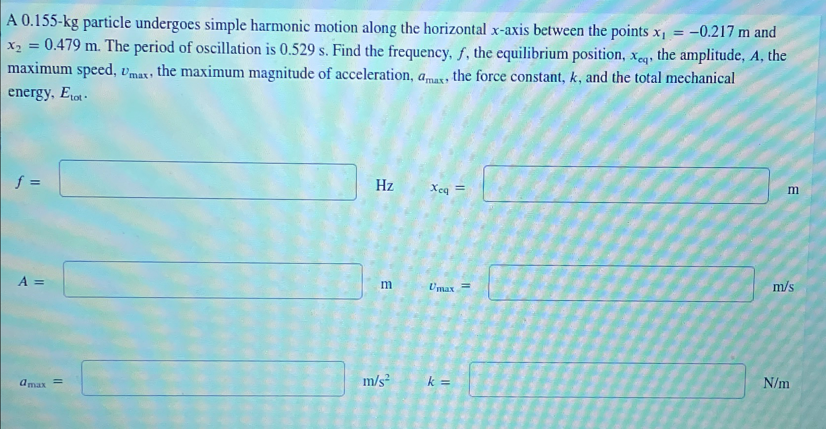 Solved A 0.155-kg ﻿particle undergoes simple harmonic motion | Chegg.com