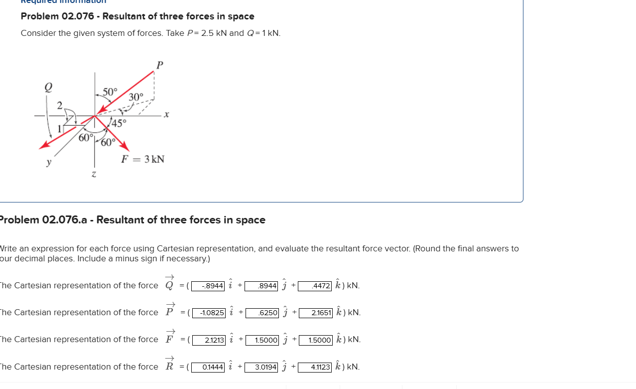 Problem 02.076 - ﻿Resultant of three forces in space | Chegg.com