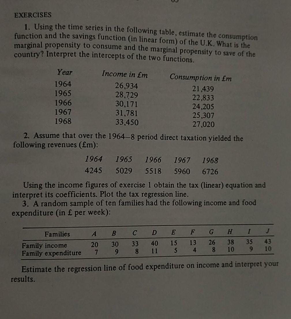 Solved EXERCISES 1. Using the time series in the following | Chegg.com