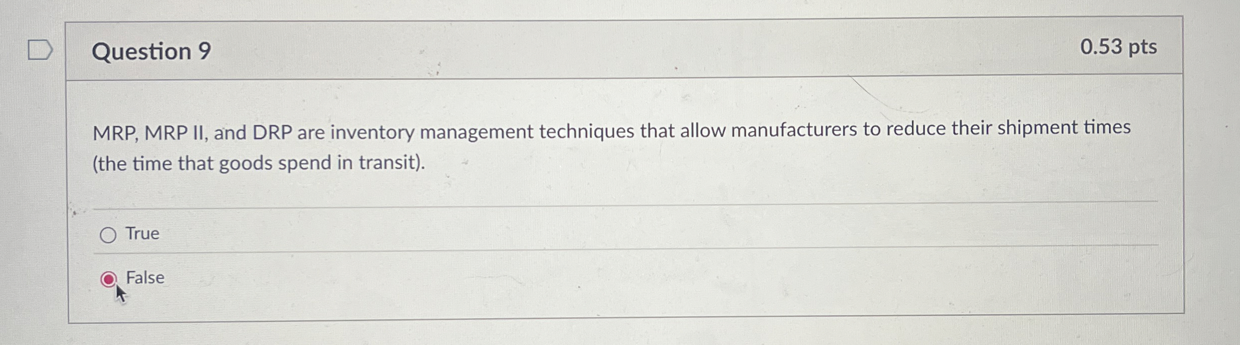 Solved Question 90.53 ﻿ptsMRP, ﻿MRP II, ﻿and DRP are | Chegg.com