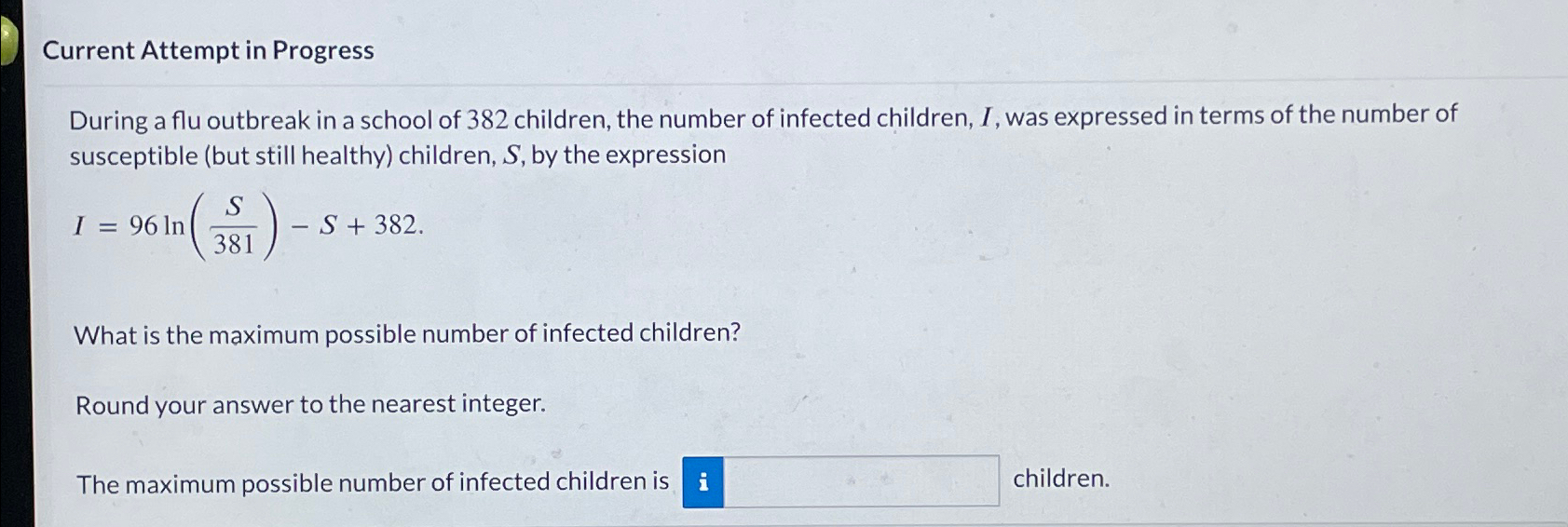 Solved Current Attempt in ProgressDuring a flu outbreak in a | Chegg.com