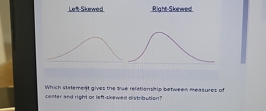 Left-SkewedRight-SkewedWhich statement gives the true | Chegg.com