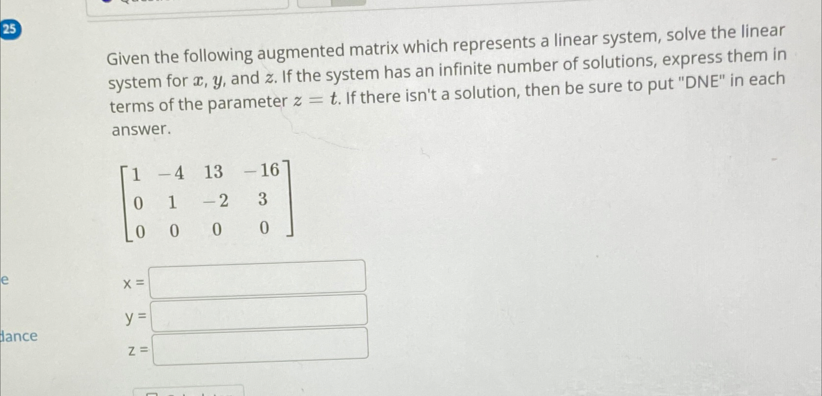 Solved Given the following augmented matrix which represents | Chegg.com