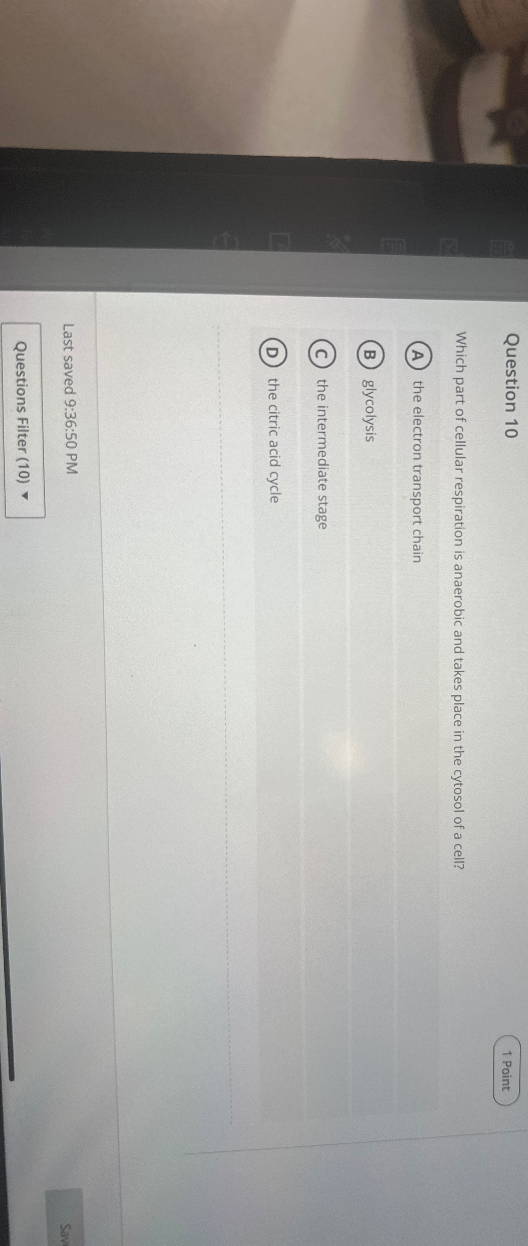 Solved Question 101 ﻿PointWhich part of cellular respiration | Chegg.com