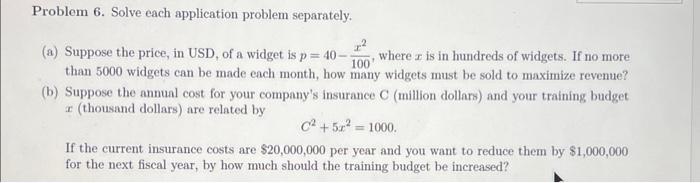 Solved Problem 6. Solve each application problem separately. | Chegg.com