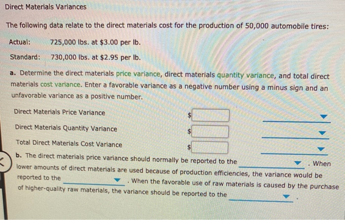Solved Direct Materials Variances The following data relate | Chegg.com