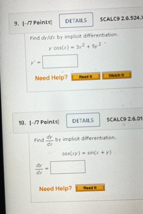 Solved Find dy/dx by implicit differentiation. | Chegg.com
